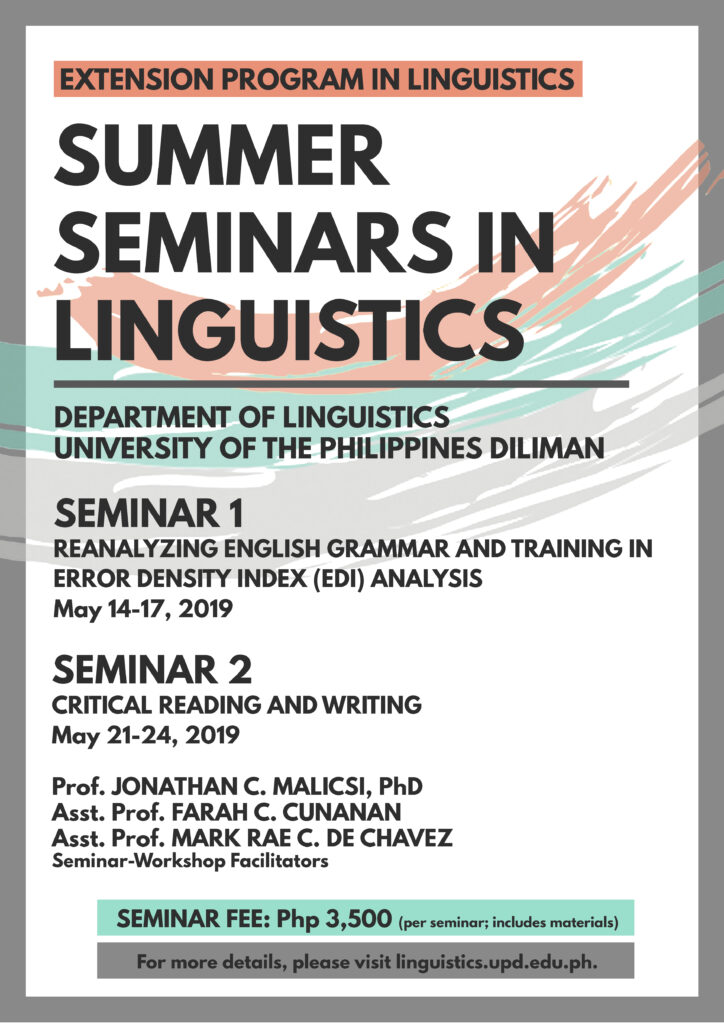 2019 Summer Seminars in Linguistics - Department of Linguistics - UP ...